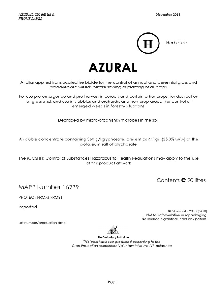 Azural Label November 2016 | PDF | Herbicide | Wheat