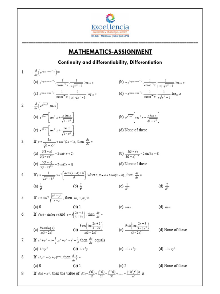 02 Maths Continuity And Differentiability Differentiation Pdf Geometry Mathematical