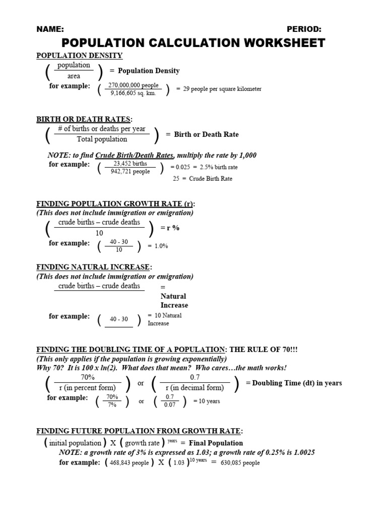 Population Calculation Worksheet | PDF | Population