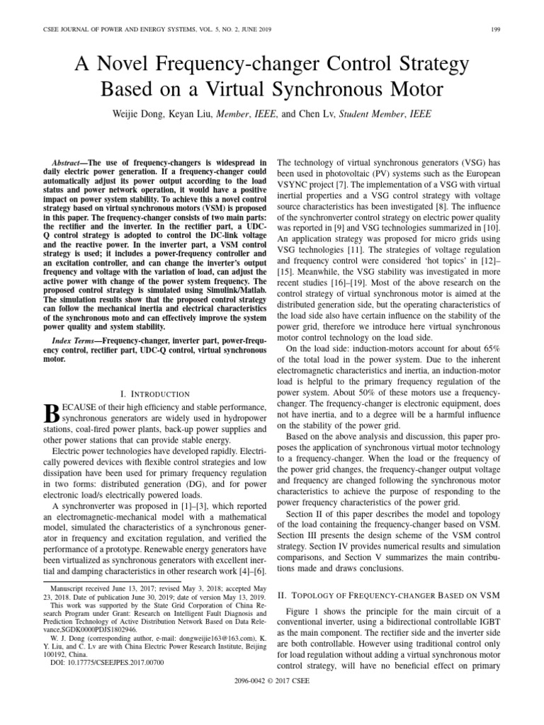 A Novel Frequency-Changer Control Strategy Based On A Virtual Synchronous Motor | PDF | Power ...