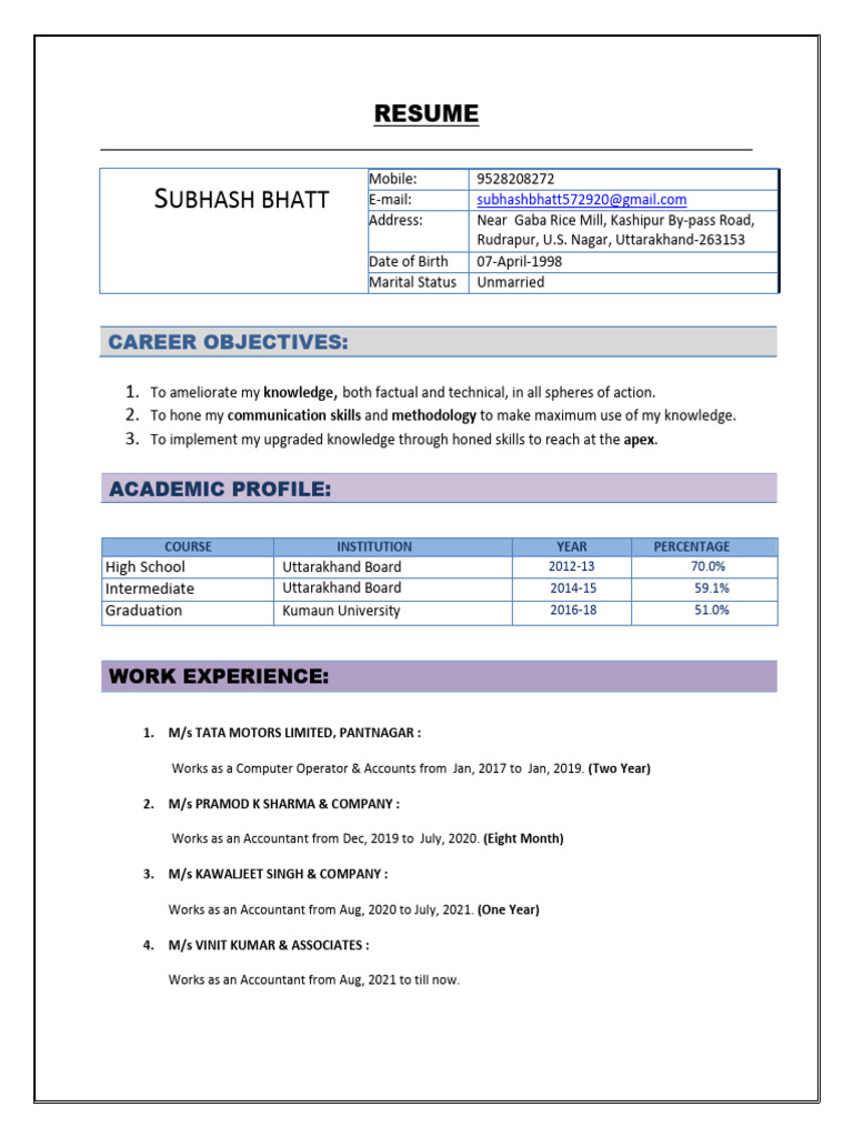 Subhash Bhatt Resume New | PDF | Taxes | Payments