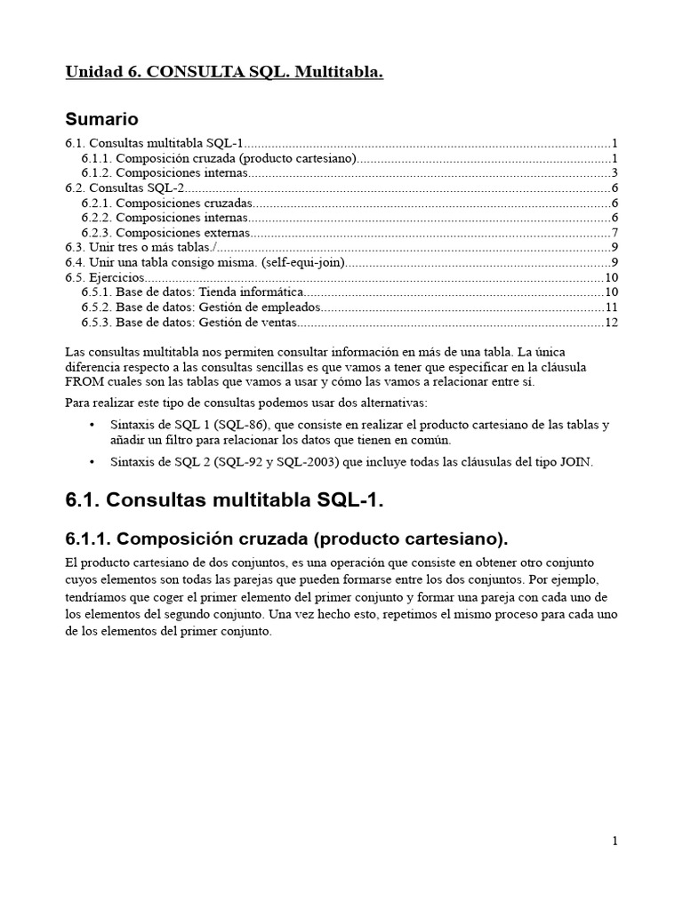 T06 Consultas Sobre Varias Tablas | PDF | Gestión de datos | Software de gestión de datos