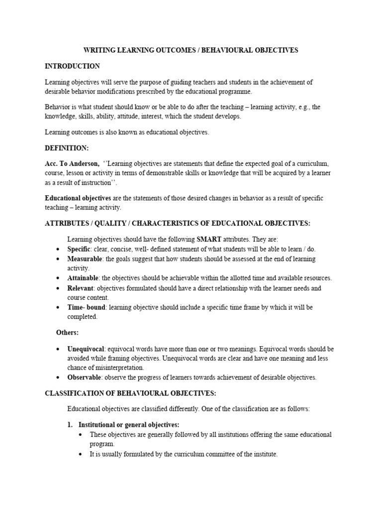 Writing Objectives | Download Free PDF | Learning | Curriculum
