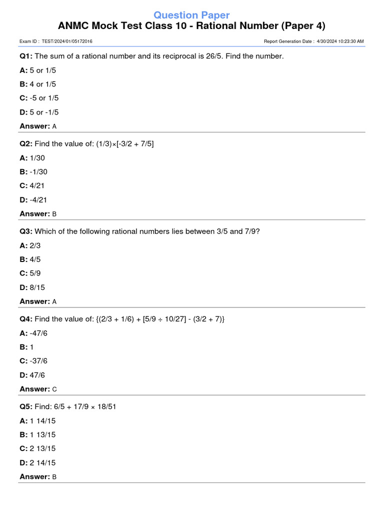 Question Paper | PDF | Rational Number | Mathematical Notation