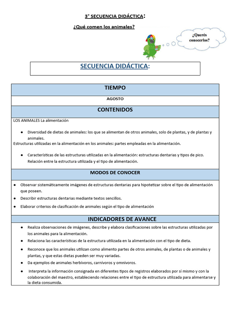 Secuencia Didactica LA DIETA DE LOS ANIMALES | PDF | Comiendo | Dieta