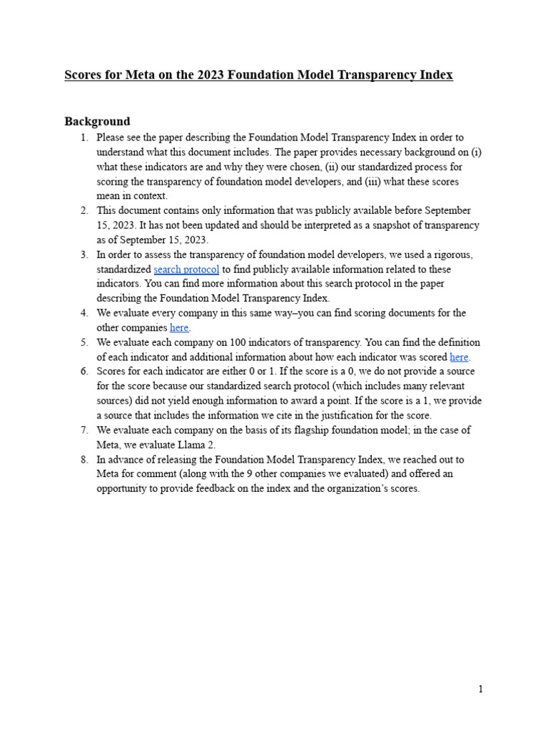 Meta 2023 FMTI Scores | PDF | Graphics Processing Unit | Risk