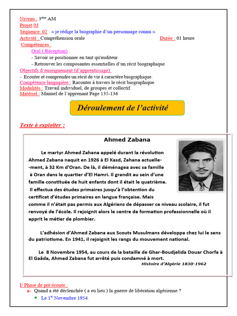 Biographie d'Ahmed Zabana | PDF | Marie Curie