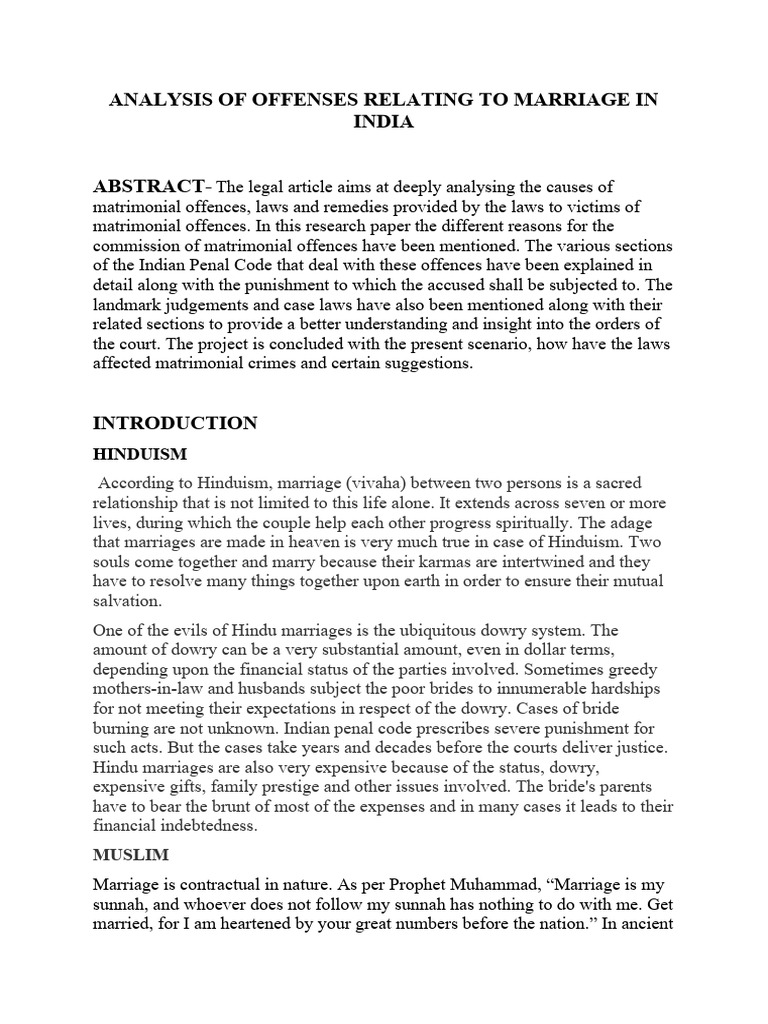 Analysis of Offenses Relating To Marriage in India | PDF | Marriage ...