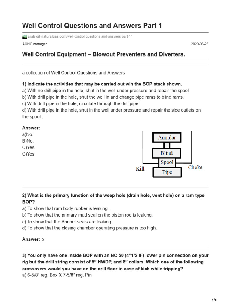 Well Control Questions and Answers Part 1 | PDF | Mechanical Engineering