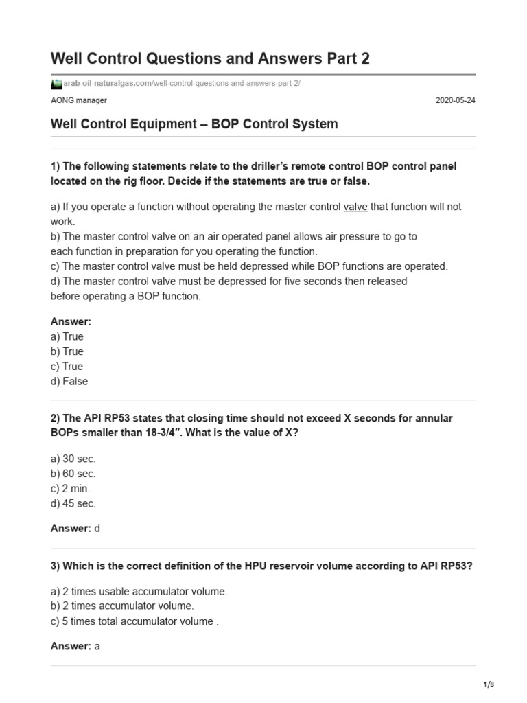 Well Control Q&A: BOP Systems | PDF | Hydraulics | Gases