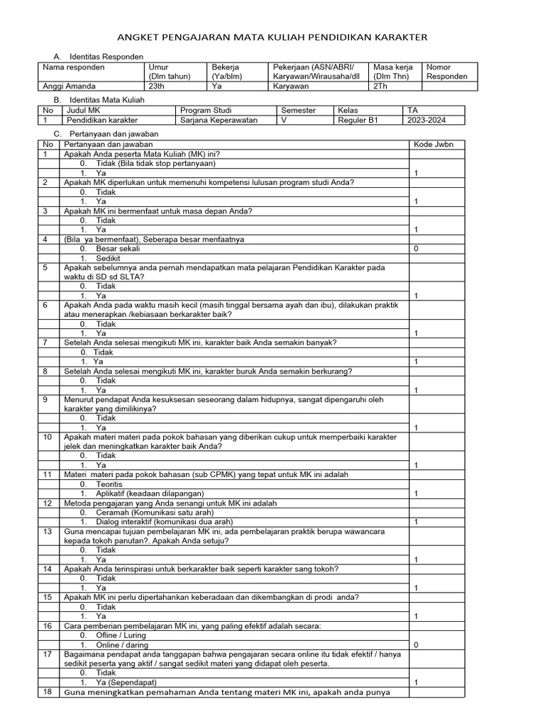 PK-Angket-PSIK5-RB1-23-ANGGI AMANDA-23142019004P 2 | PDF | Karier & Perkembangan