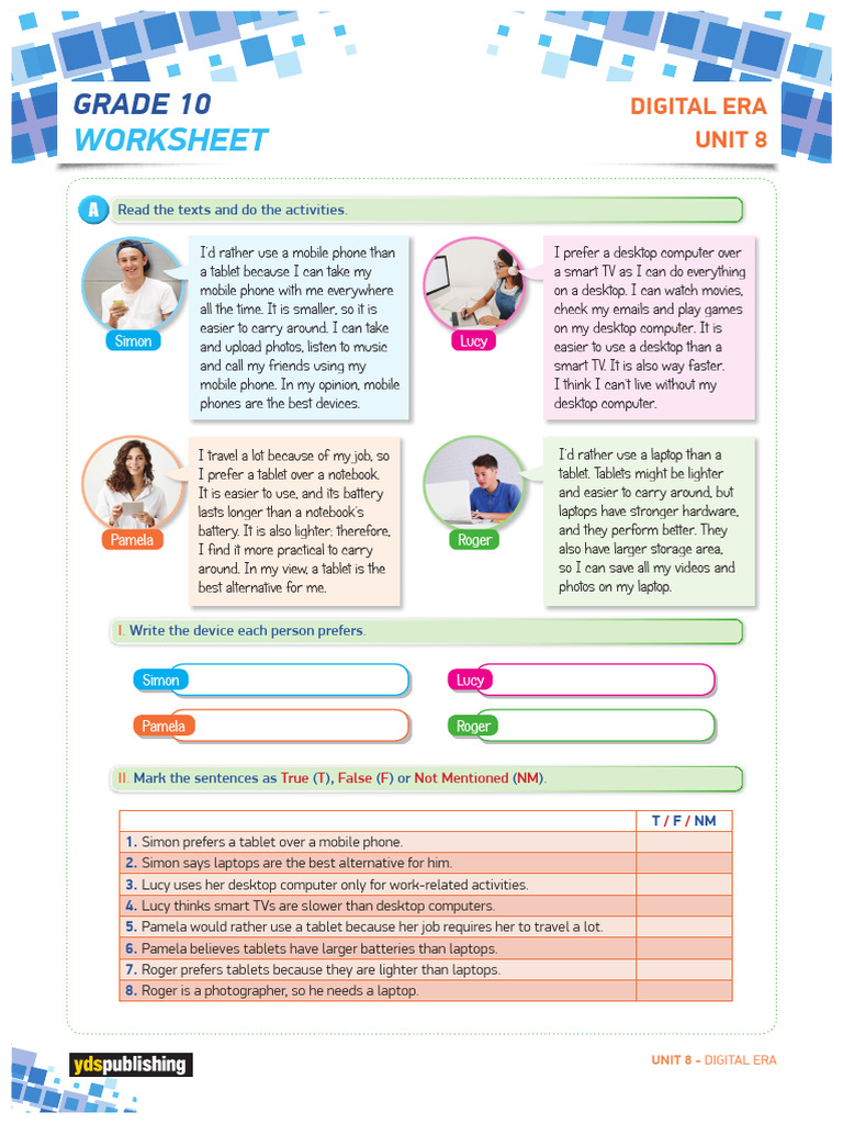 Grade 10 Online Worksheet Unit 8 2 | PDF | Laptop | Tablet Computer