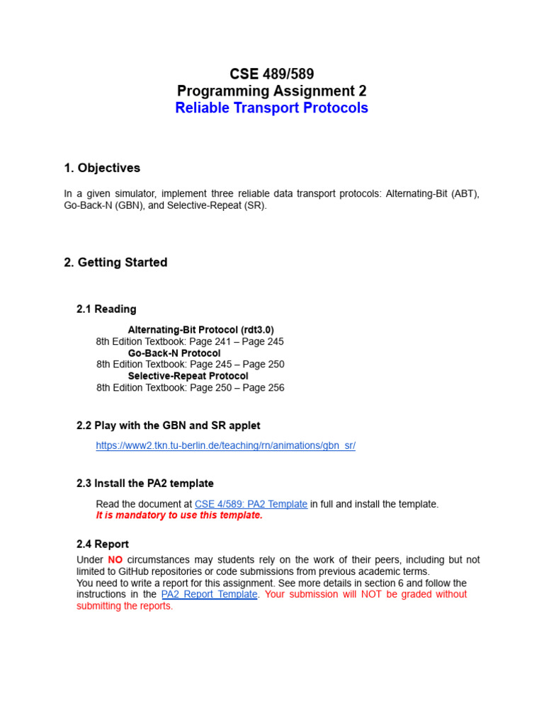 CSE 4-589- PA2 Handout | PDF | Transmission Control Protocol | Computing