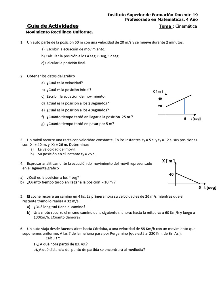 Guia MRU 2023 | PDF | Velocidad | Cinemática