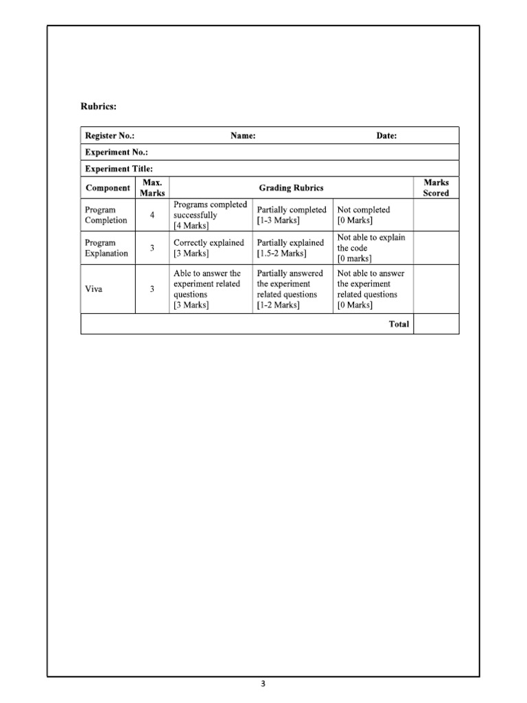 Rubrics Sheet Pdf