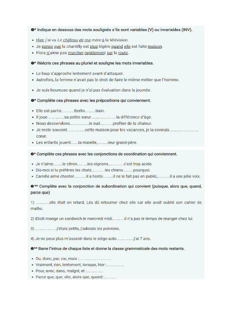 Ex Classes Des Mots Invariales Et Variables | PDF