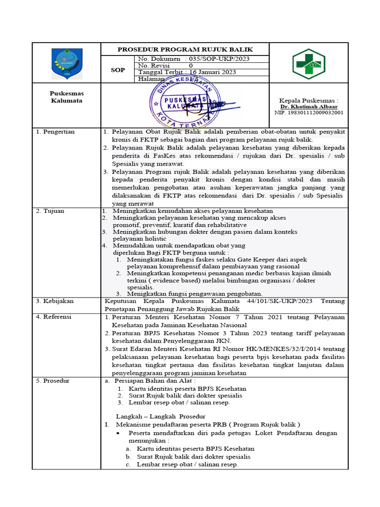 Sop Prosedur Rujuk Balik | PDF