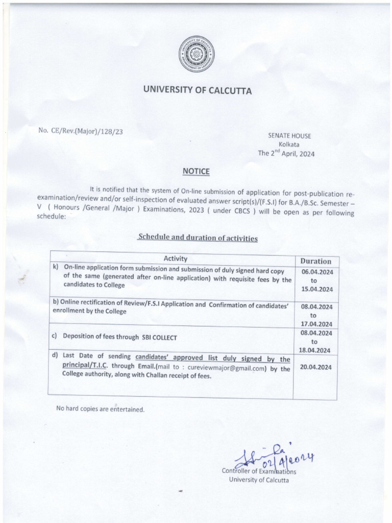 FSI-BA-BSC S-V 2023 Notice | PDF
