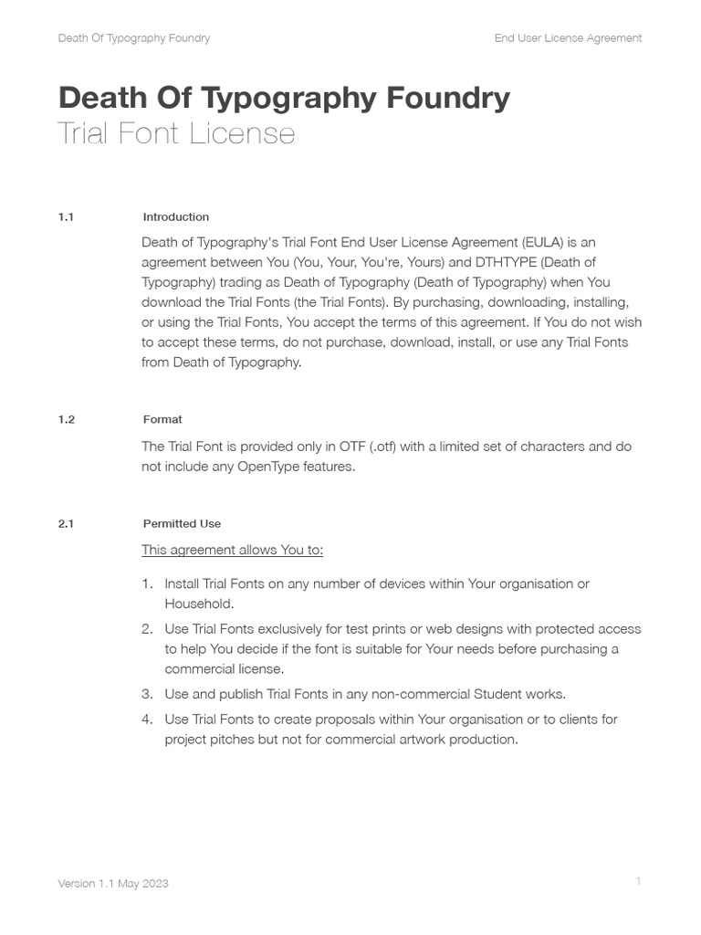 Death of Typography Trial Fonts EULA | PDF | Business Law | Private Law