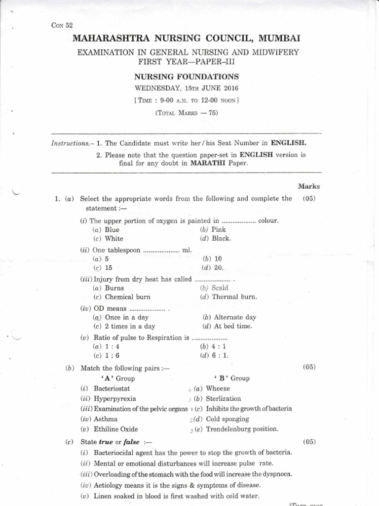 Nursing Foundations Exam Paper 2016 | PDF | Diseases And Disorders ...