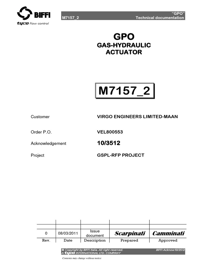 Biffi GPO Series Actuators | PDF | Valve | Actuator
