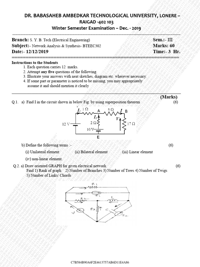 btech-ee-3-sem-network-analysis-and-synthesis-bteec302-dec-2019 | PDF