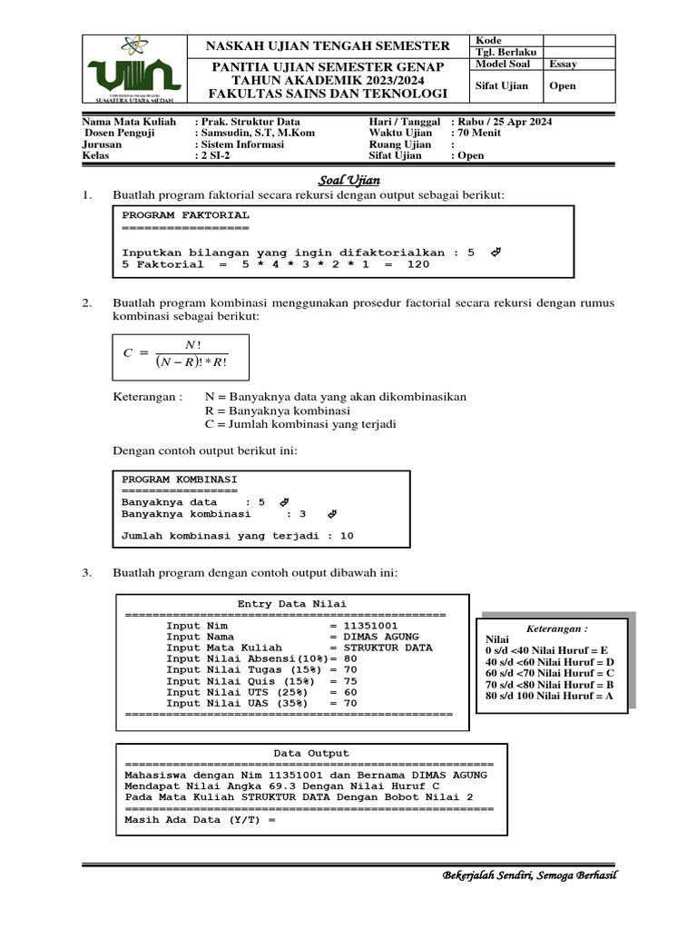 Uts Praktikum Struktur Data 2024 Si-2 | PDF