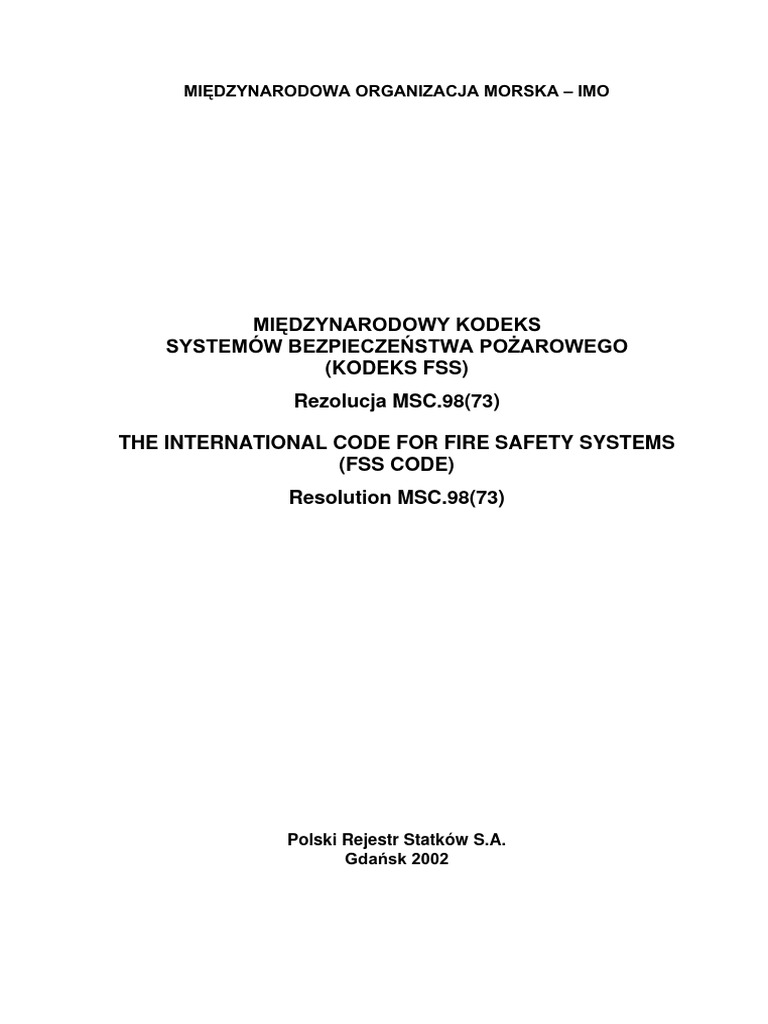 (Kodeks FSS) Rezolucja MSC.98 (73) The International Code For Fire ...