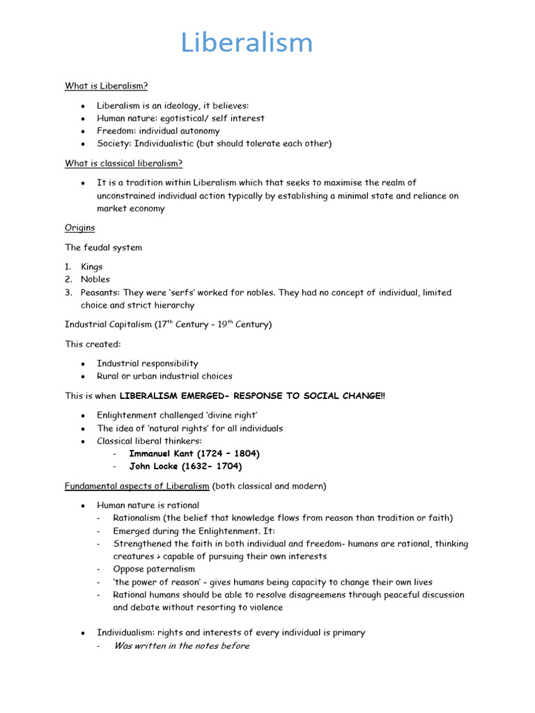 Liberalism Notes | PDF | Liberalism | Rights