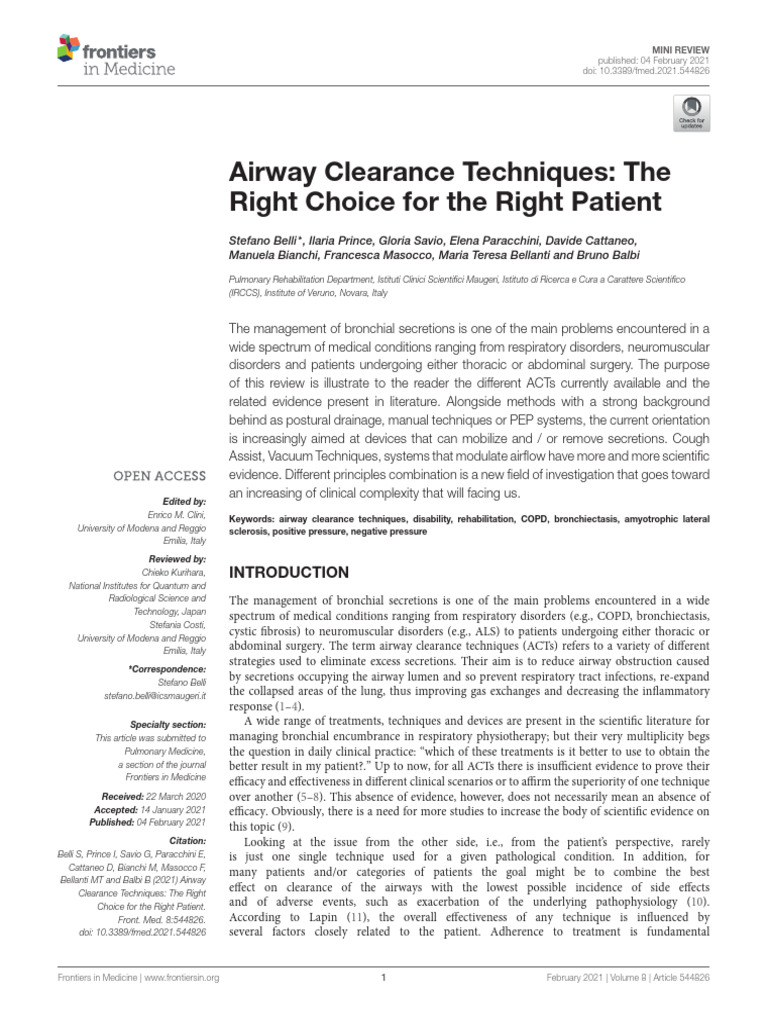 Belli S. Airway Clearance Techniques The Right Choice For The Right ...