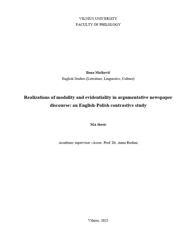 Realizations of Modality and Evidentiality in Argumentative Newspaper ...