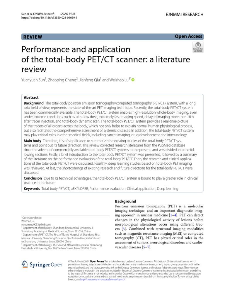 Performance and Application of The Total-Body PET/CT Scanner: A ...