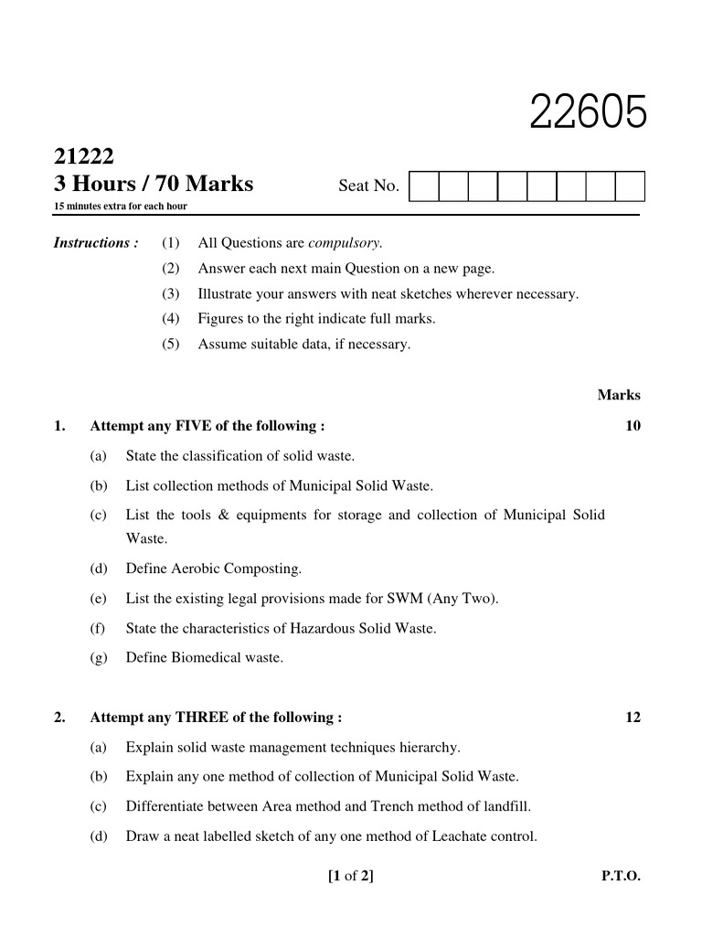 Solid Waste Management Exam | PDF | Municipal Solid Waste | Waste