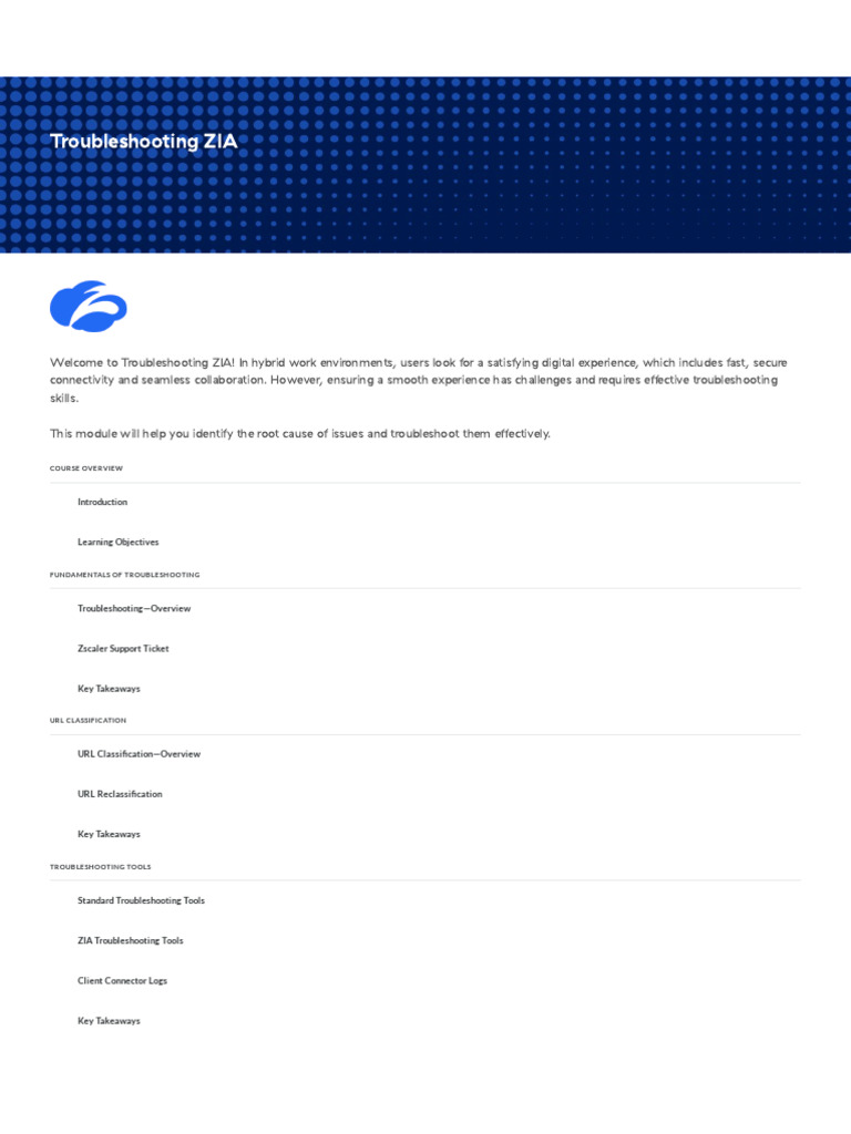 Troubleshooting ZIA Student Guide | PDF | Proxy Server | Domain Name System Troubleshooting ZIA Student Guide | PDF | Proxy Server | Domain Name System