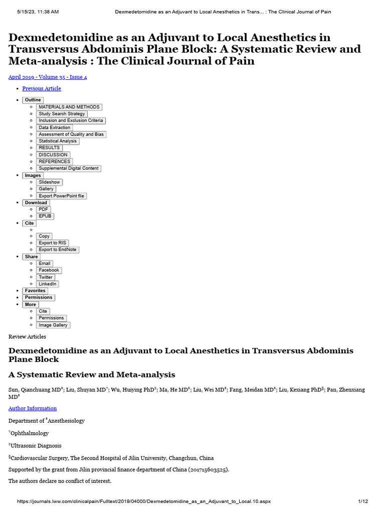 Dex in Tap Block | PDF | Anesthesia | Surgery