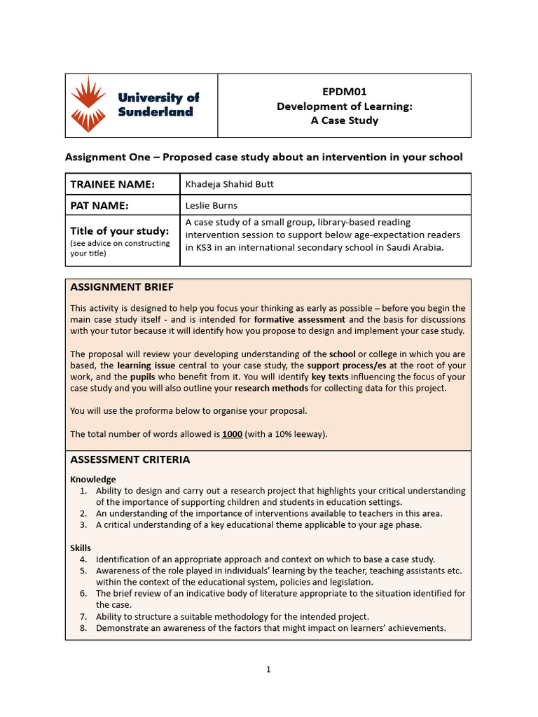 EDPM01 Proposal Proforma KhadejaShahidButt | PDF | Methodology | Teachers