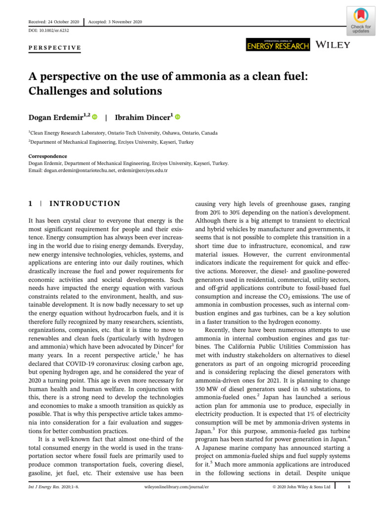 A Perspective On The Use of Ammonia As A Clean Fuel | PDF | Combustion ...