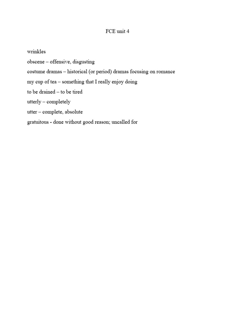 FCE Unit 4 Vocabulary Overview | PDF | General Fiction