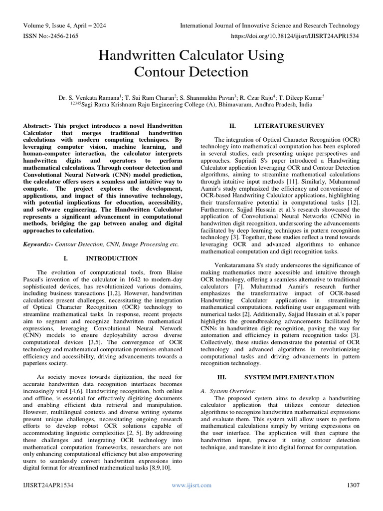 Handwritten Calculator with Contour Detection | PDF | Optical Character ...