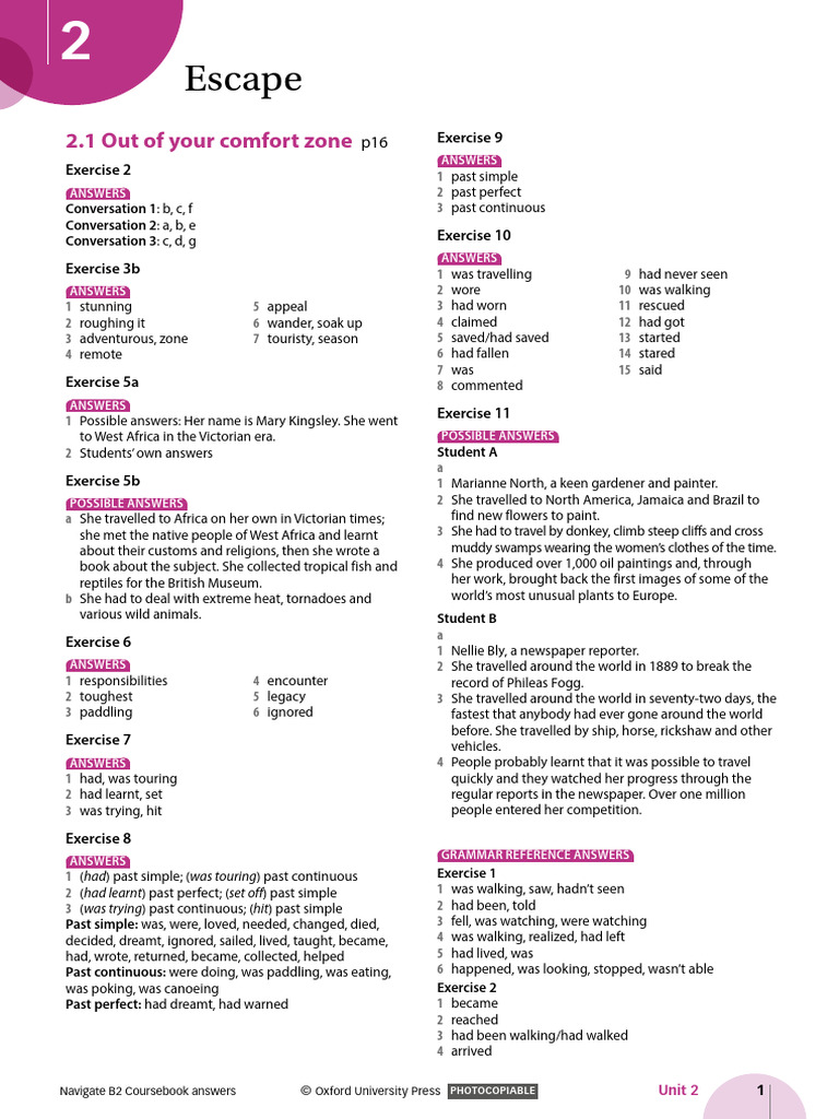 Navigate b2 Coursebook Unit 2 Answer Key | PDF