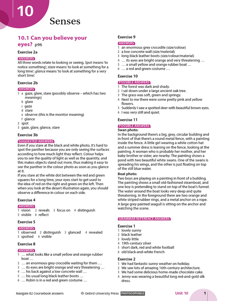 navigate_b2_coursebook_unit_10_answer_key | PDF | Color