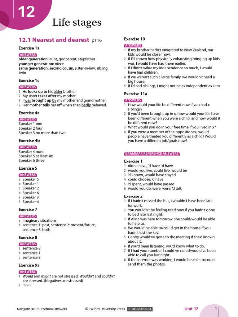 Navigate b2 Coursebook Unit 12 Answer Key | PDF