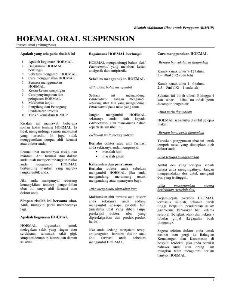 Hoemal Oral Suspension Paracetamol Hoe Pharmaeutical SDN BHD 25 APR ...