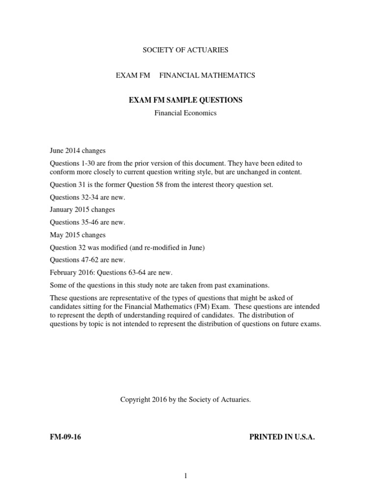 SOA - FM - Sample Questions - Financial Economics | PDF | Option (Finance) | Moneyness