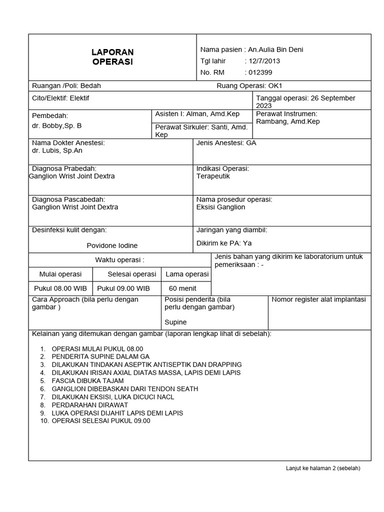 Laporan Operasi Eksisi | PDF