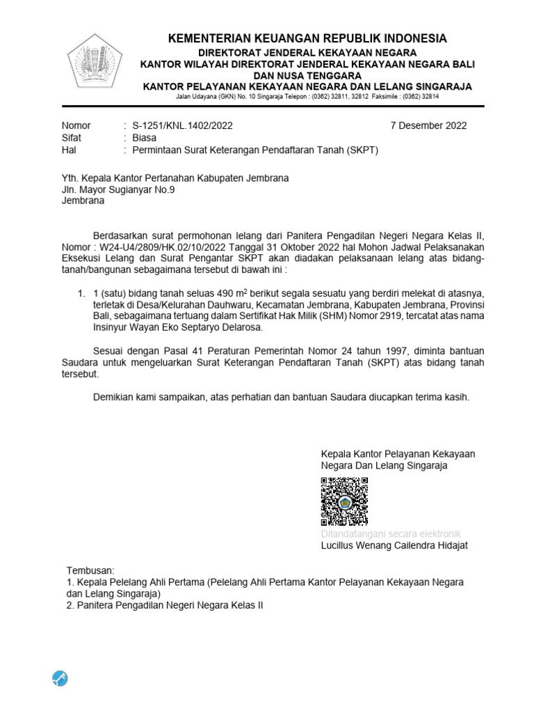 Permintaan Surat Keterangan Pendaftaran Tanah (SKPT) | PDF