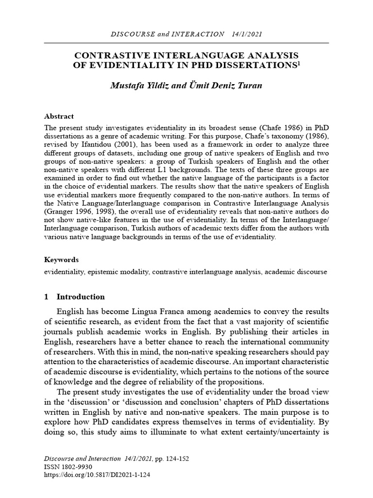 Contrastive Interlanguage Analysis of Evidentiality in Ph.D. Dissertations | PDF | Human ...