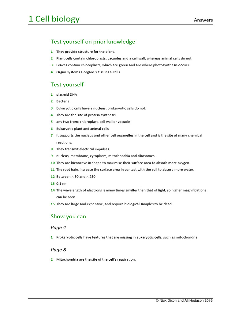 AQA GCSE Biology Answers | PDF | Cell (Biology) | Biology