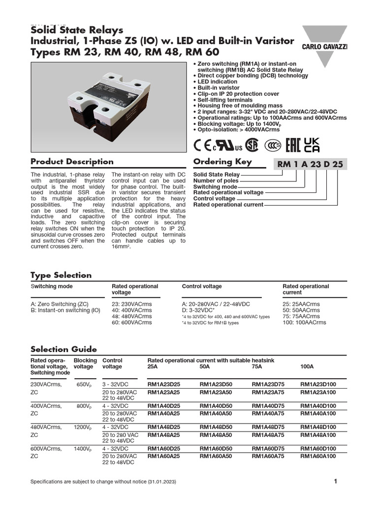 RM1A Solid State Relay | PDF | Relay | Power (Physics)