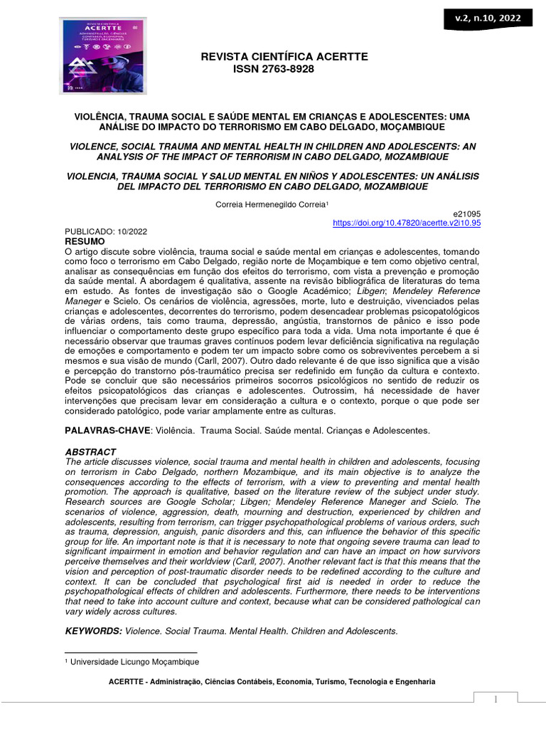 Revista Científica Acertte ISSN 2763-8928 | PDF | Trauma psicológico ...
